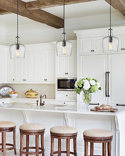AUTELO Glass Pendant Light 8" Modern Pendant Lighting Hanging Lamps for Kitchen Island with Hammered Glass Shade Hanging Light Fixture H9163