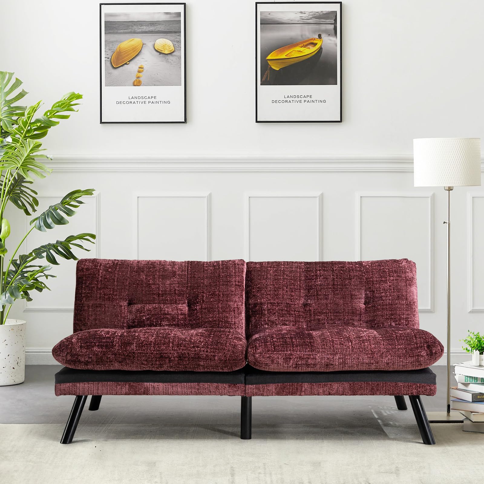 Convertible Comfy Futon Sofa Bed, 72" L Sleeper Couch with Thicker Cushion, Upholstered Modern Reclining Loveseat Folding Sofa for Small Living Room, Dorm, Apartment, Office, Blue