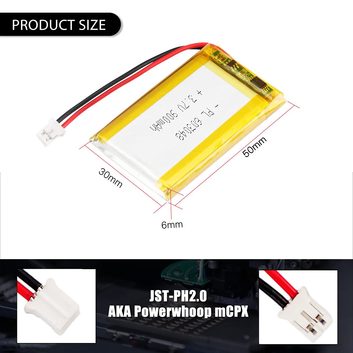 YDL 3.7V 900mAh 603048 Lipo Battery Rechargeable Lithium Polymer ion Battery Pack with PH2.0mm JST Connector