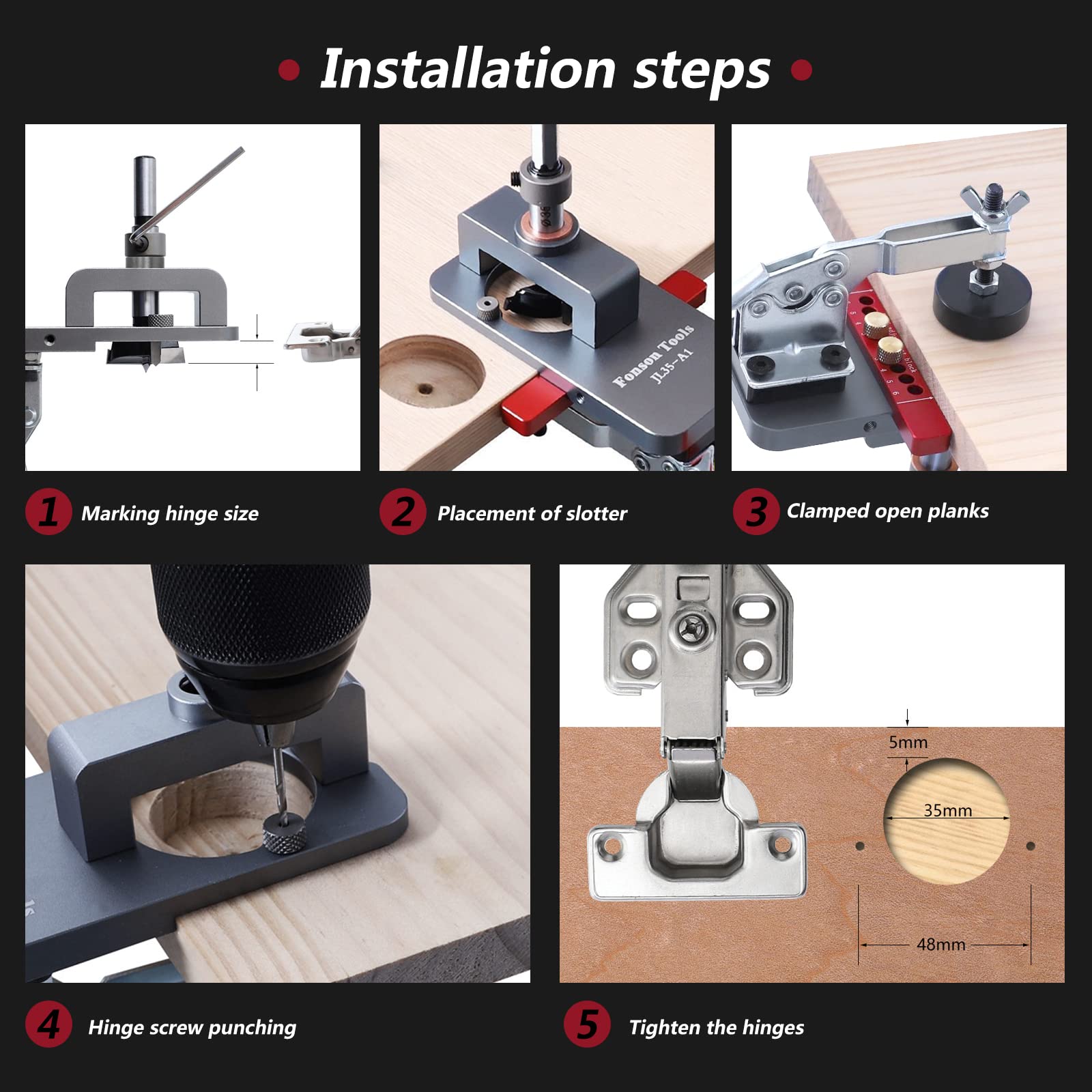 Adoles 35mm Concealed Door Hinge Jig, Accurate Locking Cabinet Hinge Jig, Aluminum Alloy Material Comes with Clamping Device for Easy Carrying and Use.…