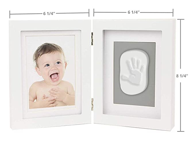 PLUSHIBLE Baby Handprint Footprint Keepsake Kit – Personalized Casting Kit with Picture Frame, Ideal for New Moms, Grandmas, and Baby Registries, White Hinge Frame