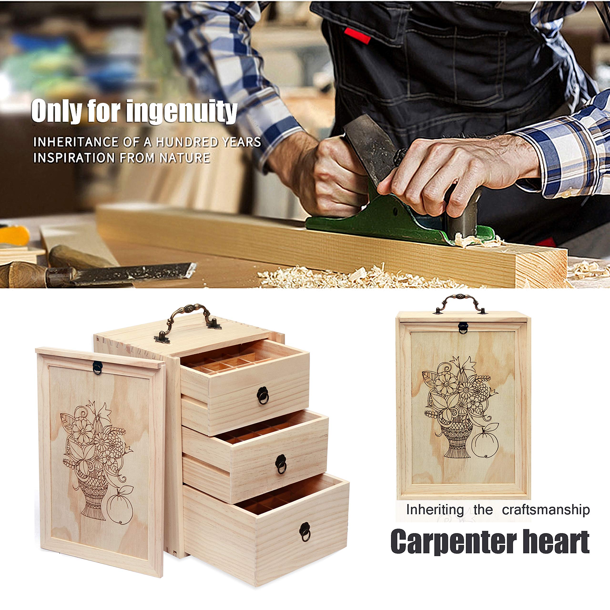 Essential Oil Bottles Storage for 60 Bottles - Holds 5 10 15 20 30 ml Travel Box For Young Living & Doterra bottles - Essential Oil Box Natural Wood(Update Version)