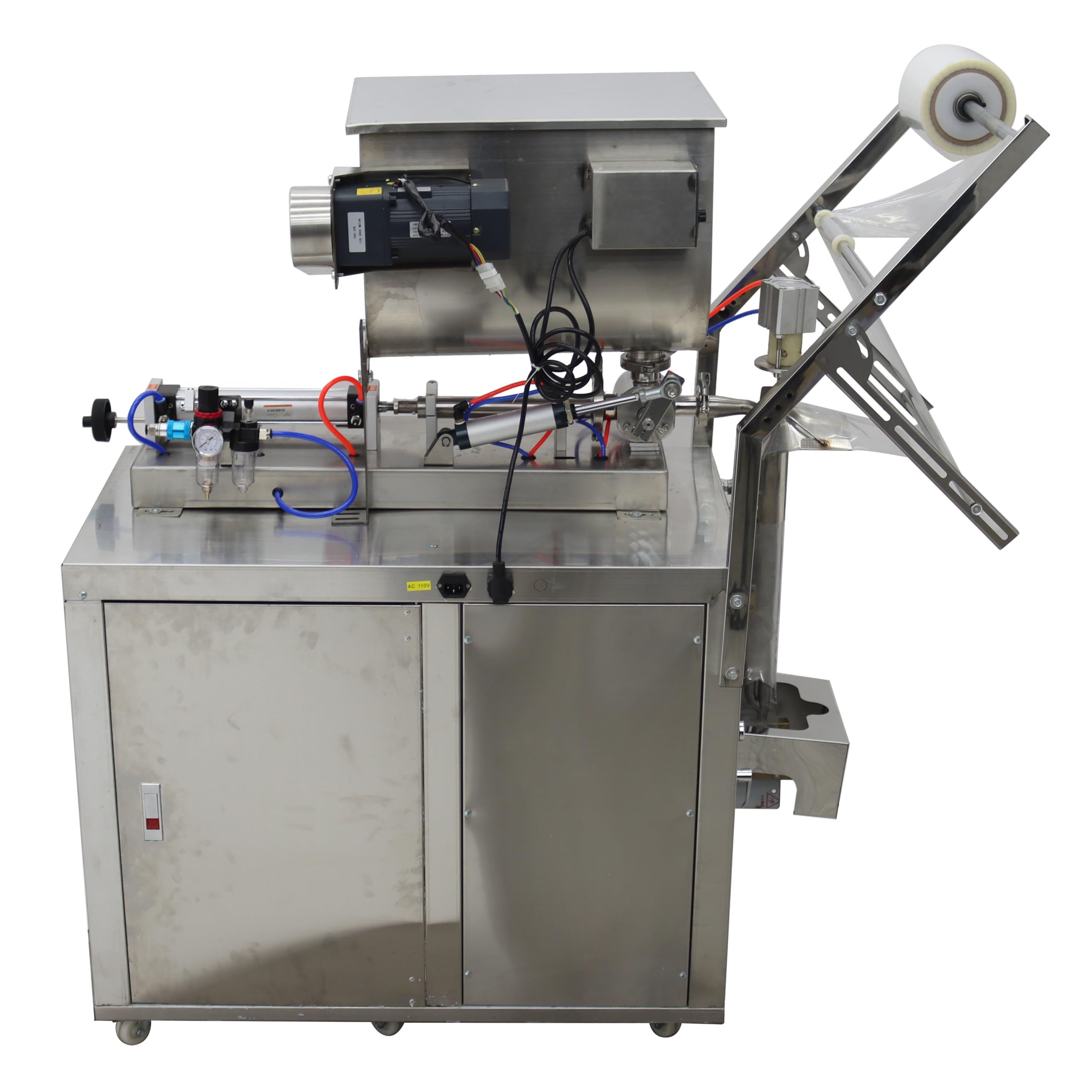 PreAsion Automatic Liquid Paste Filling Packaging Sealing Machine 10-100ml with Mix Hopper for Vinegar Sauce Salsa Sauce Stainless Steel Three Sides Sealing 3inch Wide