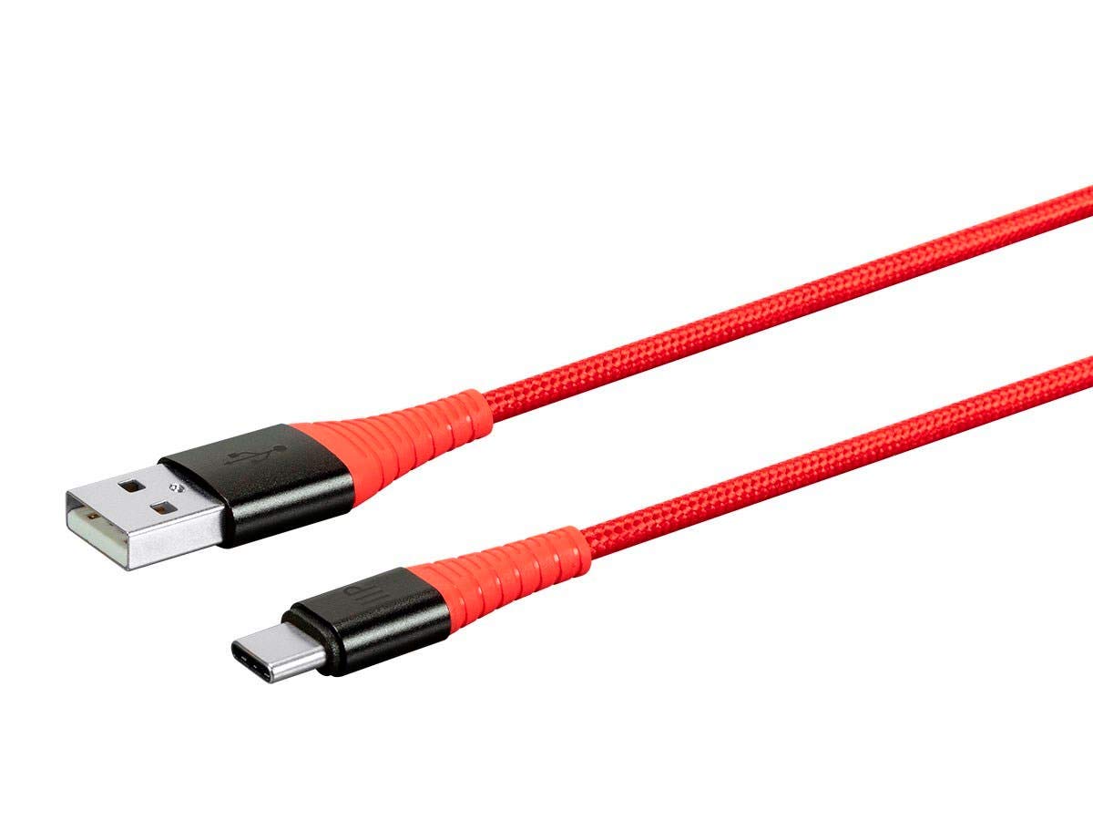 Monoprice USB 2.0 Type-C to Type-A Charge & Sync Cable - Nylon-Braided, 6 Feet, Red - AtlasFlex Series