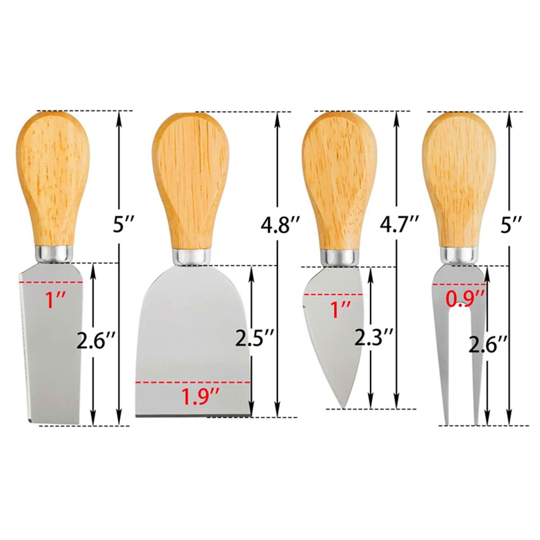 4pcs Cheese Knives Set Cheese Cutlery Steel Stainless Cheese Slicer Wood Handle Mini Knife,Butter Knife,Spatula& Fork Butter Cutter