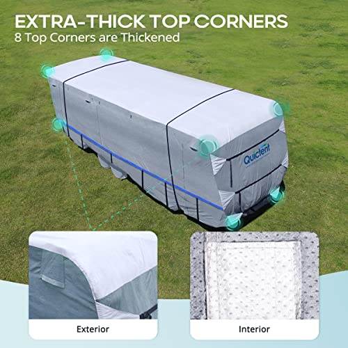 Quictent Upgraded Travel Trailer RV Cover, Extra-Thick 6-ply Camper Cover, Fits 27-30Ft Motorhome -Breathable Watertight Quick-Drying Rip-Stop Anti-UV with 2 Windproof Straps, 4 Tire Covers