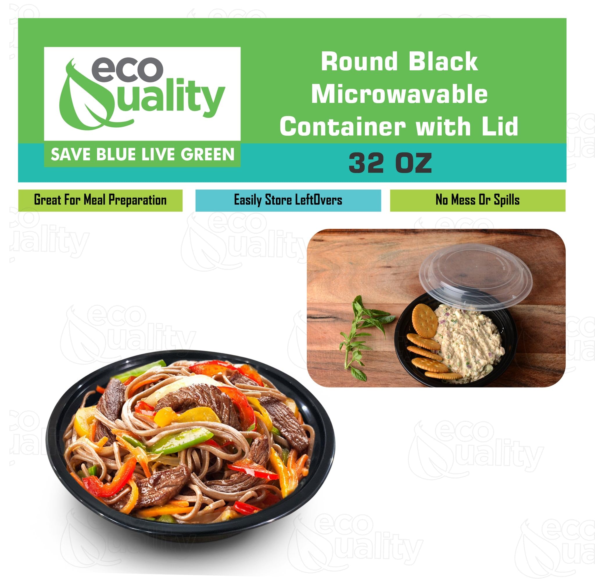 32oz - 10 Count - Round Microwavable Plastic Meal Prep Containers with Lids - Food Storage Container - Certified BPA-Free, Stackable, Reusable Microwave, Dishwasher, Freezer Safe, Disposable (Black)