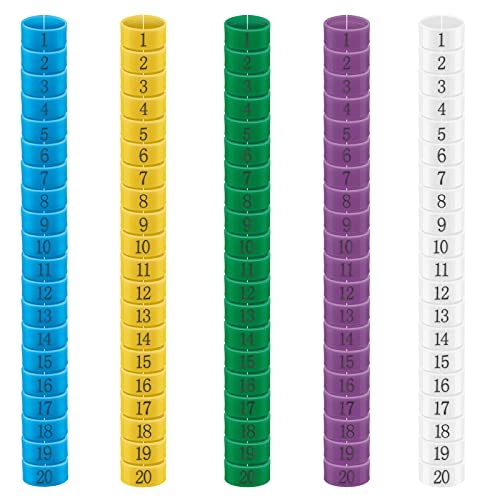 Adhafera Chicken Leg Bands with Five Colors, 100Pcs Chicken Tags for Leg with Number, Colorful Leg Band for Chicken, Pigeons, Lovebird, Coturnix, Quail, Goose, Turkey