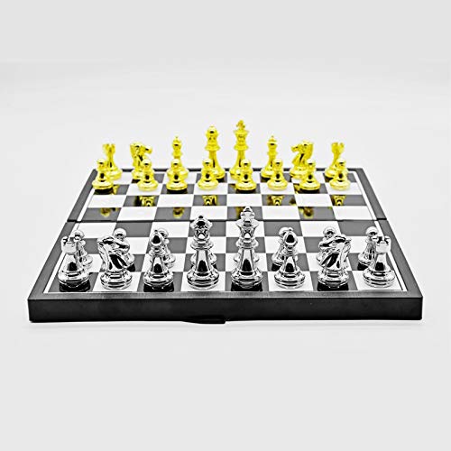 Chess Set Large Portable Chess Set Game Gold&Silver Pieces Board Folding Plate Reinforcement Board Game Children Chess Game Board Set