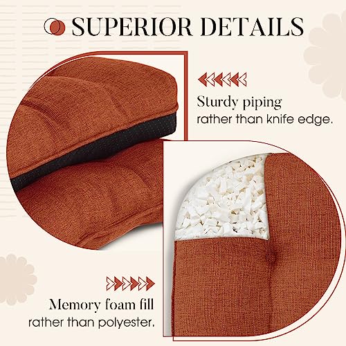 Basic Beyond Rocking Chair Cushions Set of 2, Porch Rocker Cushions for Wooden Rocking Chairs Outdoor with Thick Padding, Back Cushion with Ties, Tufted Seat Cushion with Non-Slip Backing(Rust)