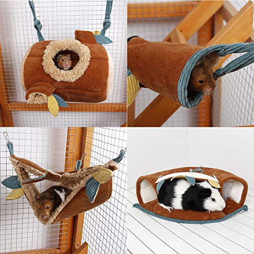 SEIS 5 Pcs Forest Sugar Glider Hanging Cage Accessories Set Leaf Wood Design Small Animal Hammock Channel Ropeway Nest Tree Stump for Hamster Guinea Pig Rat Gerbil Squirrel Birds Parrot (5 PCS)