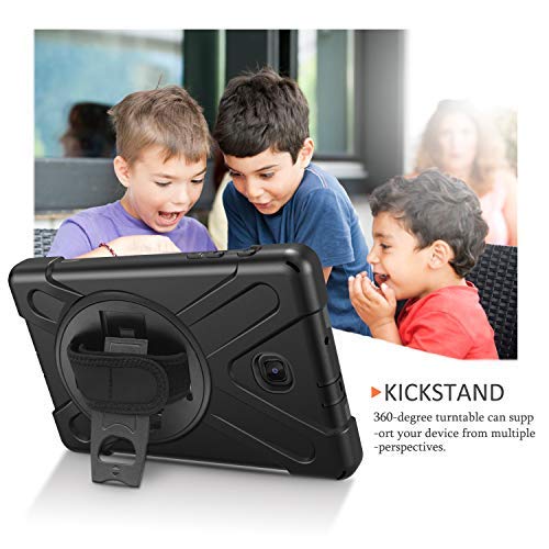 KIQ Shield Series for Samsung Galaxy Tab A 8.0 Case 2018, Shockproof 360 Rotatable W/Kickstand Hand Strap Shoulder Cover for Galaxy Tab SMT387v Tab A Verizon Case 8.0 (Black)