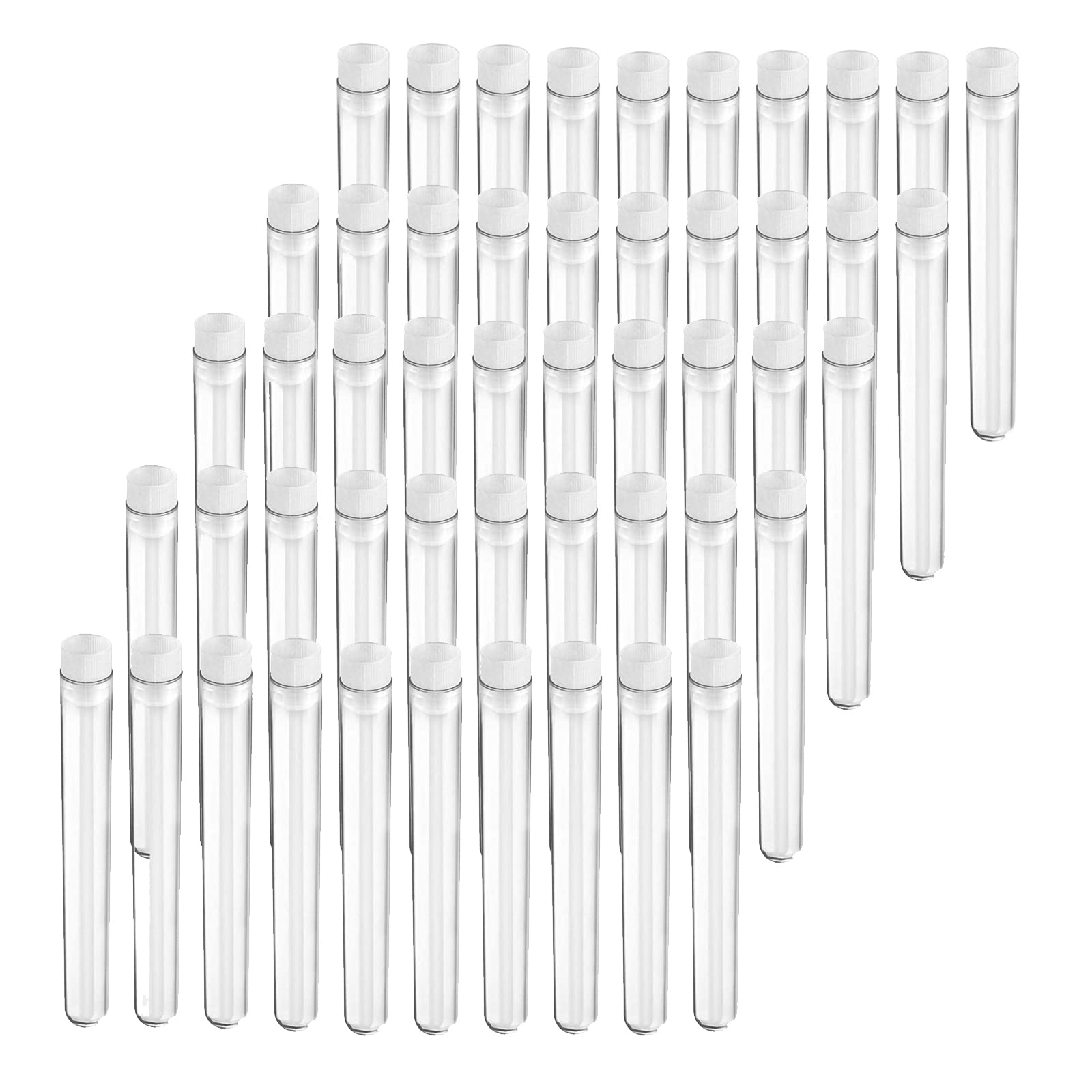 JOYYU 12x100mm 8ml Clear Plastic Test Tubes with Caps for Scientific Experiments, Easter, Scientific Themed Kids Birthday Party Supplies, Eyelash Brushes/Candy Storage(50 Pack)