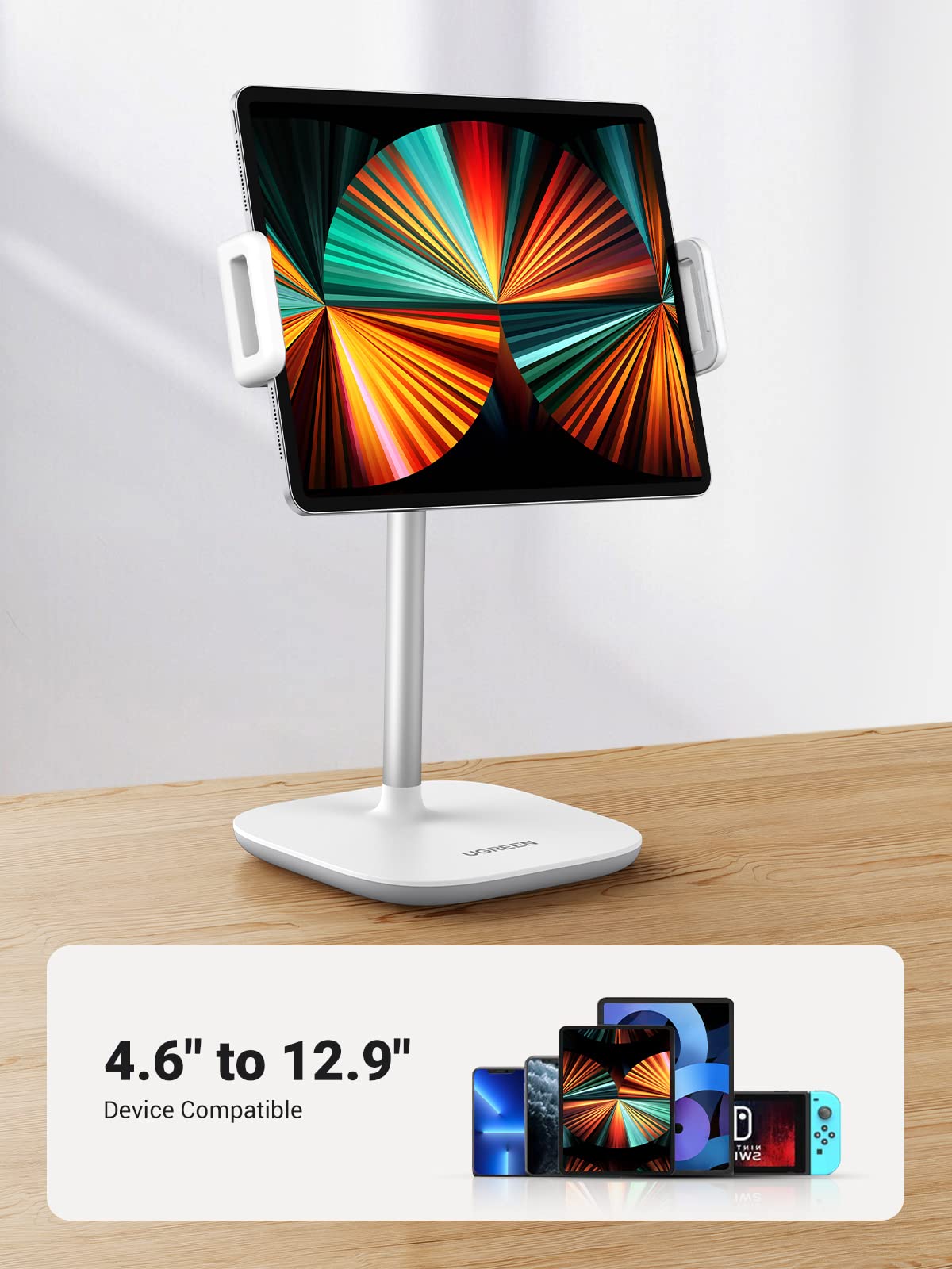 UGREEN Tablet Stand Holder for Desk Height Adjustable Stand Aluminum Alloy Cradle Desktop Tablet Mount Dock Compatible with iPad Pro 12.9, iPad Air Mini 5 4 3, E-Book Reader