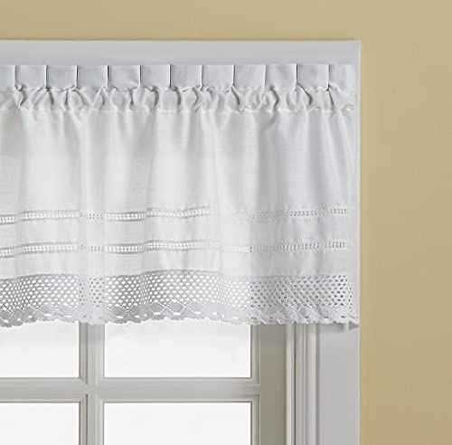 CHF & You White Crochet Cafe Kitchen Curtain Window Valance, Rod Pocket, 58W x 14L inch, 1 Valance