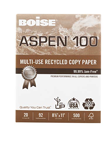 Boise Paper 100% Recycled Multi-Use Copy Paper, 8.5" x 11" Letter, 92 Bright White, 20 lb, 10 Ream Carton (5,000 Sheets)