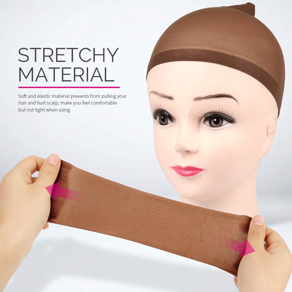 FANDAMEI Wig Cap, 4 pieces Dark Brown Stocking Wig Caps Stretchy Nylon Wig Caps for Women