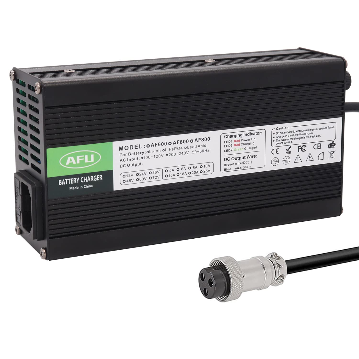 84V 5A Li-ion Battery Smart Charger for 20S 72V Li-ion Battery Black Aluminum Case with Cooling Fan (GX16 1+ 3- Plug)