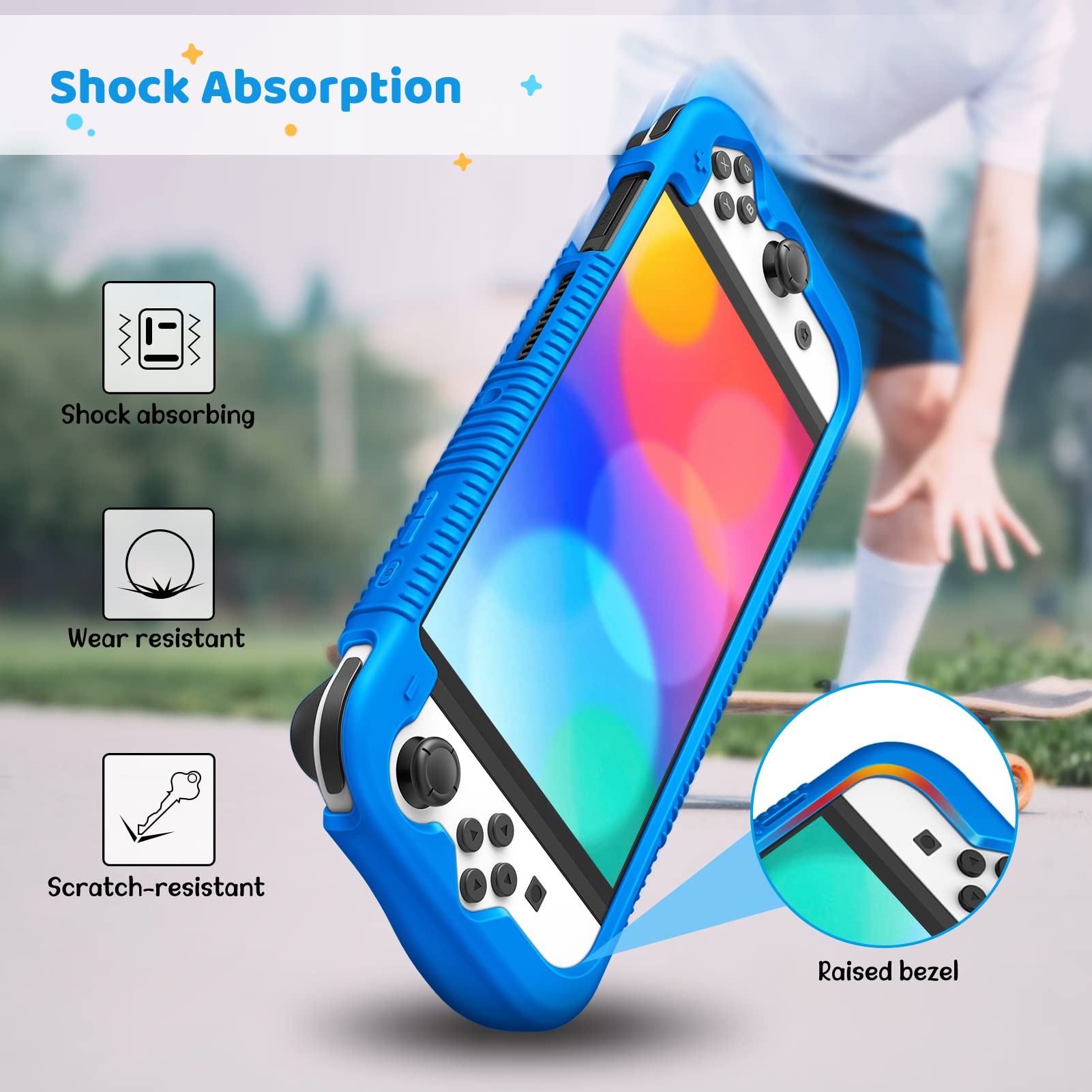 Fintie Case Soft Silicone Protective Cover, [Anti-Slip] Shockproof Case w/Ergonomic Grip, Grip Case for Console 7.0" (Blue)