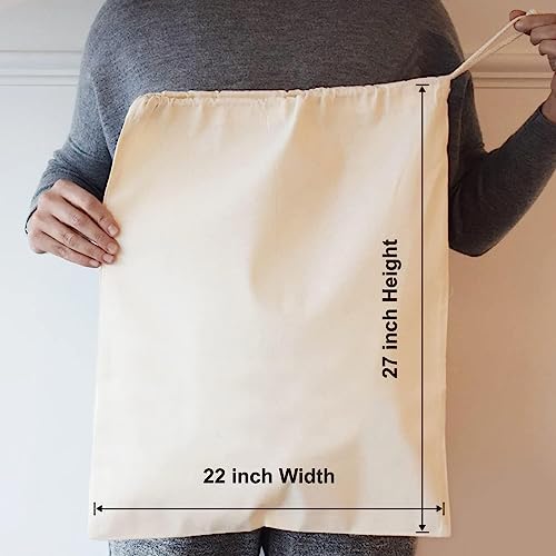 Cotton Bag Drawstring - 6 Pack,Canvas Bags 22'' X 27'' inch, Machine Washable, Cotton Fabric - Storage Sack for Dirty Clothes, Basket Liner, Hamper Bag, Liner Replacement, delicates, Sleeping Bag, Reusable Travel Dorm and Basket Closure