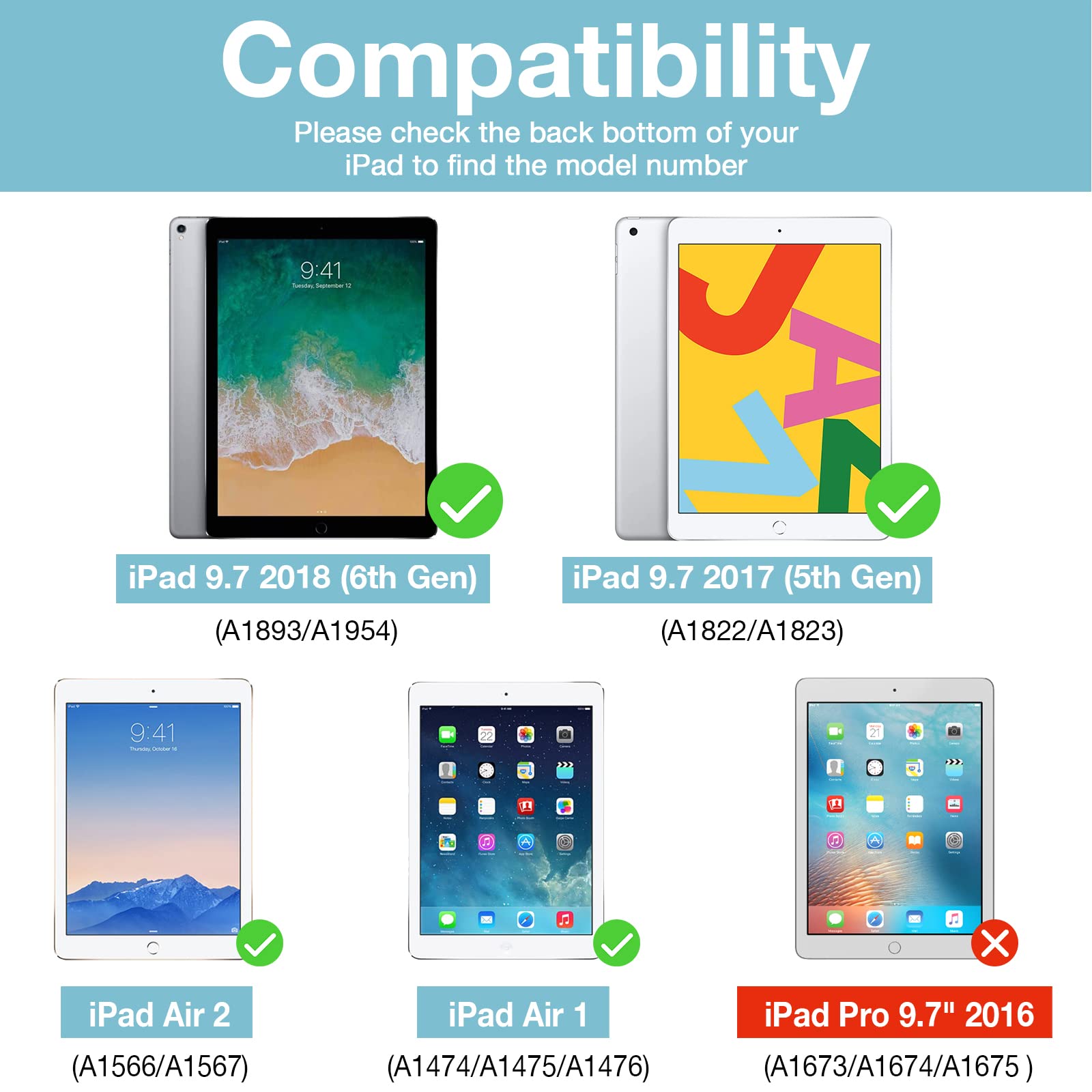 ProCase Smart Case for iPad 9.7 Inch iPad 6th 5th Generation Cases, iPad Air 2, iPad Air Case, Slim Soft TPU Stand Smart Case for iPad 9.7 2018 2017 Model iPad Air 2 Air 1 -Black