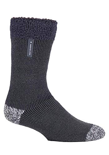 HEAT HOLDERS Mens Luxury Cozy Soft Fleece Lined Fluffy Bed Socks for Sleep (Charcoal (Lumi), 7-12)