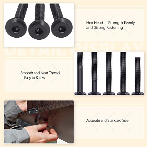 Rustark 12 Set M6x75mm Black Hex Drive Socket Cap Bolts Kit Carbon Steel Allen Head Countersunk Furniture Crib Bolts Nuts with Free Hex Key for Chairs Bed Cribs Furniture