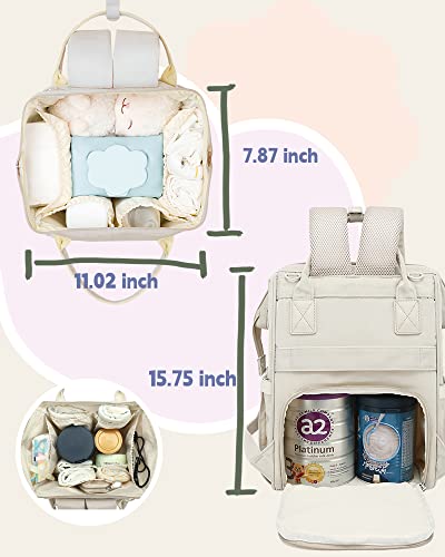 AUYRE Diaper Bag Backpack Nappy Changing Bags Waterproof Travel Backpack with USB Charging Port & Stroller Straps Baby Shower Gifts (Beige)