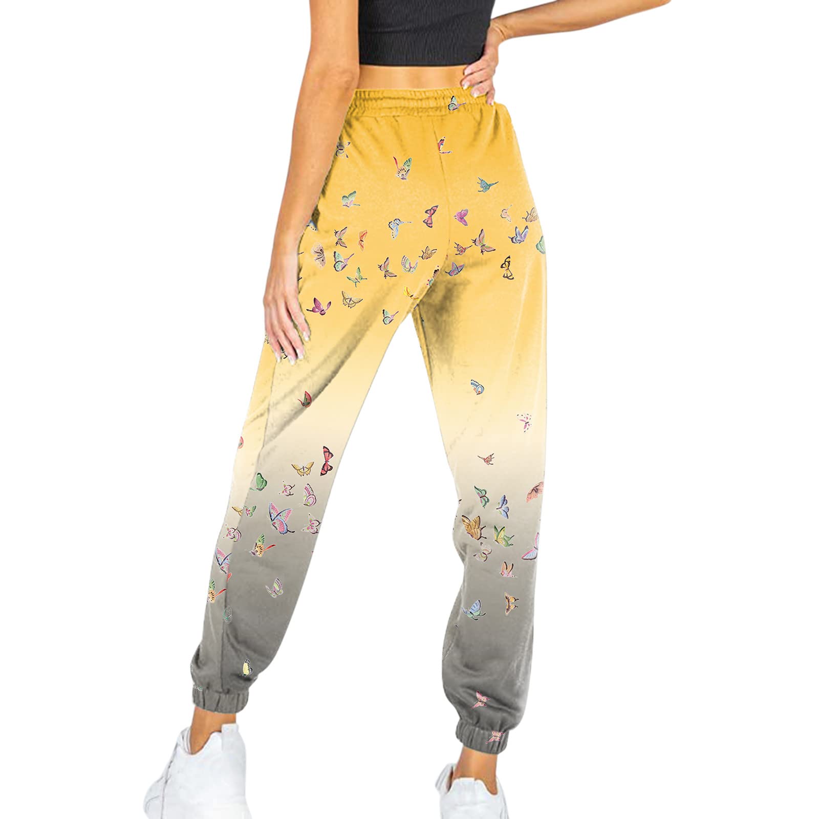 Bblulu Women's Drawstring Waist Sweatpants Fashion Butterfly Print Casual Jogger Pants with Pocket Relaxed Fit Lounge Trouser