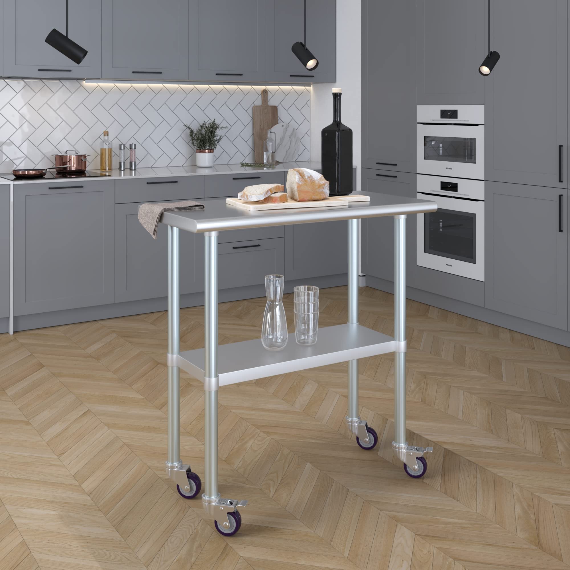 AmGood 18" X 36" Stainless Steel Work Table with Under-Shelf & 4 Wheels | Laundry Garage Utility Bench | Prep Worktable | Kitchen Island Food Prep | NSF Certified