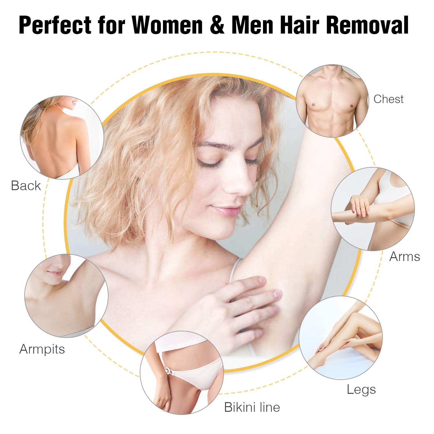 IMENE Painless IPL Hair Remover - Yellow (Ideal for Bikini, Legs, Arms, Armpits - Intense Pulsed Light Technology)
