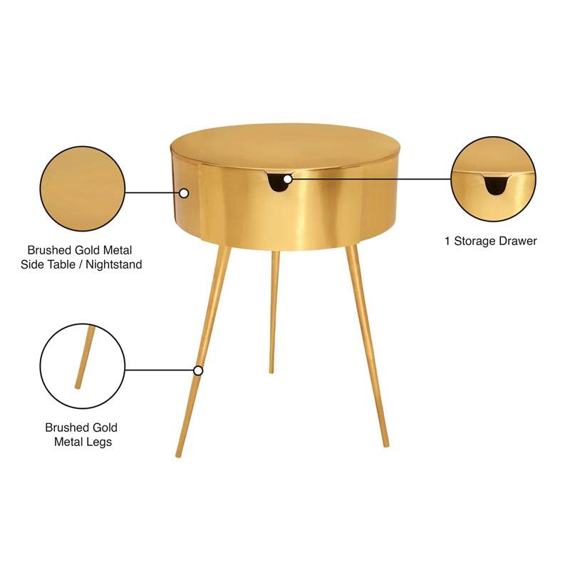Meridian Furniture Bali Collection Modern | Contemporary Durable Metal Side Table/Nightstand, 16" W x 16" D x 23" H, Gold