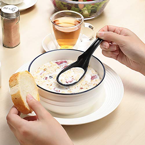 Hiware 12-piece Asian Soup Spoons, Rice Spoons, Chinese Won Ton Soup Spoon - Notch and Hook Style, Black