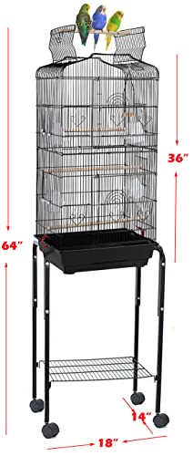 Canary Parakeet Cockatiel LoveBird Finch Bird Cage With Stand --18"x14"x60"Black