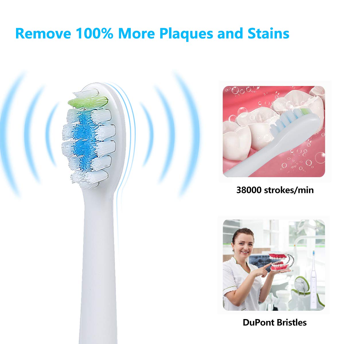 Kratax Sonic Electric Toothbrush for Adults, USB Rechargeable Toothbrush with 2 Replacement Heads, 4 Modes with 2 Minutes Smart Timer, IPX7 Waterproof -Modern Electric Toothbrush (White)