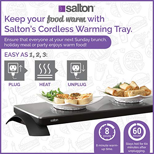 Cordless Warming Tray by Salton | Medium Electric Hot Plate | Cooking, Serving & Warming Tray | 23-3/4β x 7-3/4β Hot Plate