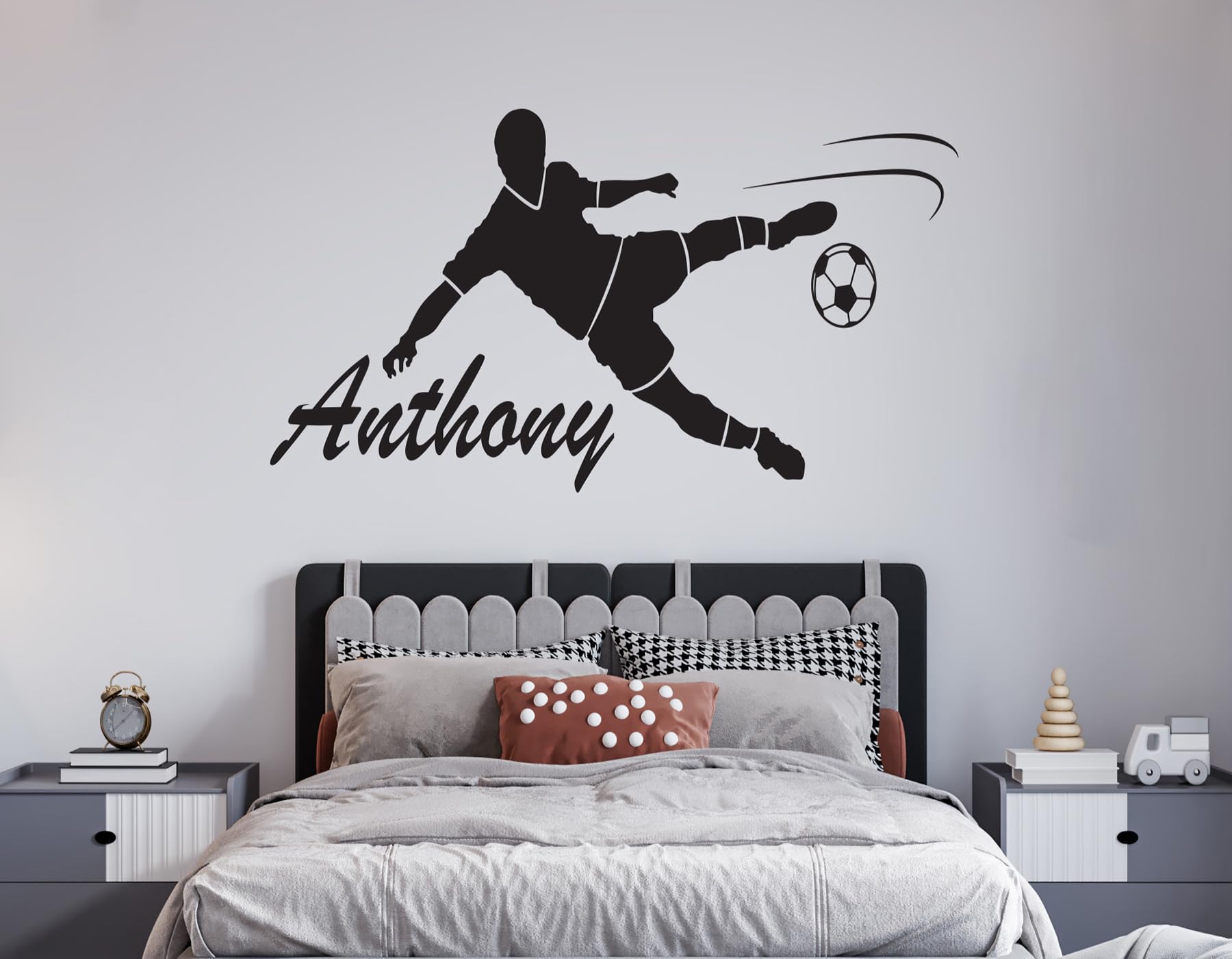 Custom Name Soccer Player Wall Decal - Soccer Wall Sticker - Wall Decal for Home Nursery Decoration (Wide 20"x9" Height Inches)