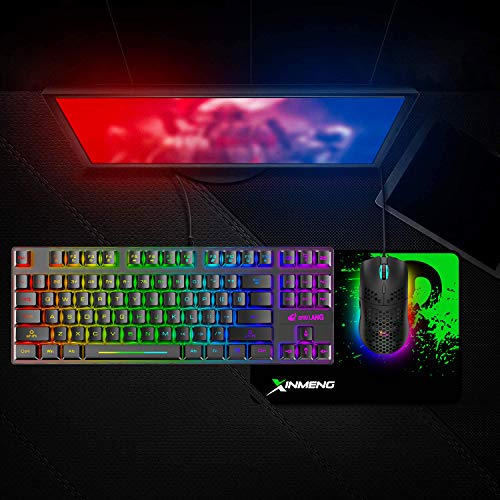 RGB Gaming Keyboard and Mouse Combo, 87 Keys USB Wired Rainbow Keyboard and Lightweight Gaming Mouse, 6400 DPI Adjustable, 6 Programmed Buttons, for Laptop PC Computer Game and Work