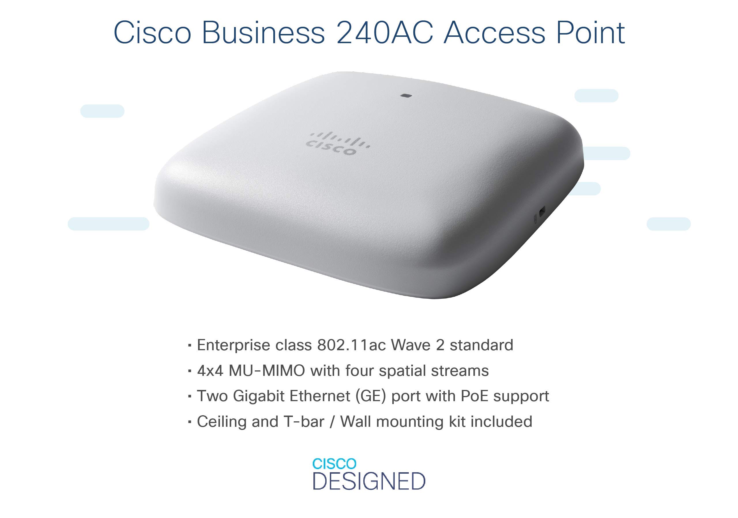 Cisco Business 240AC Wi-Fi Access Point | 802.11ac | 4x4 | 2 GbE Ports | Ceiling Mount | Limited Lifetime Protection (CBW240AC-B)