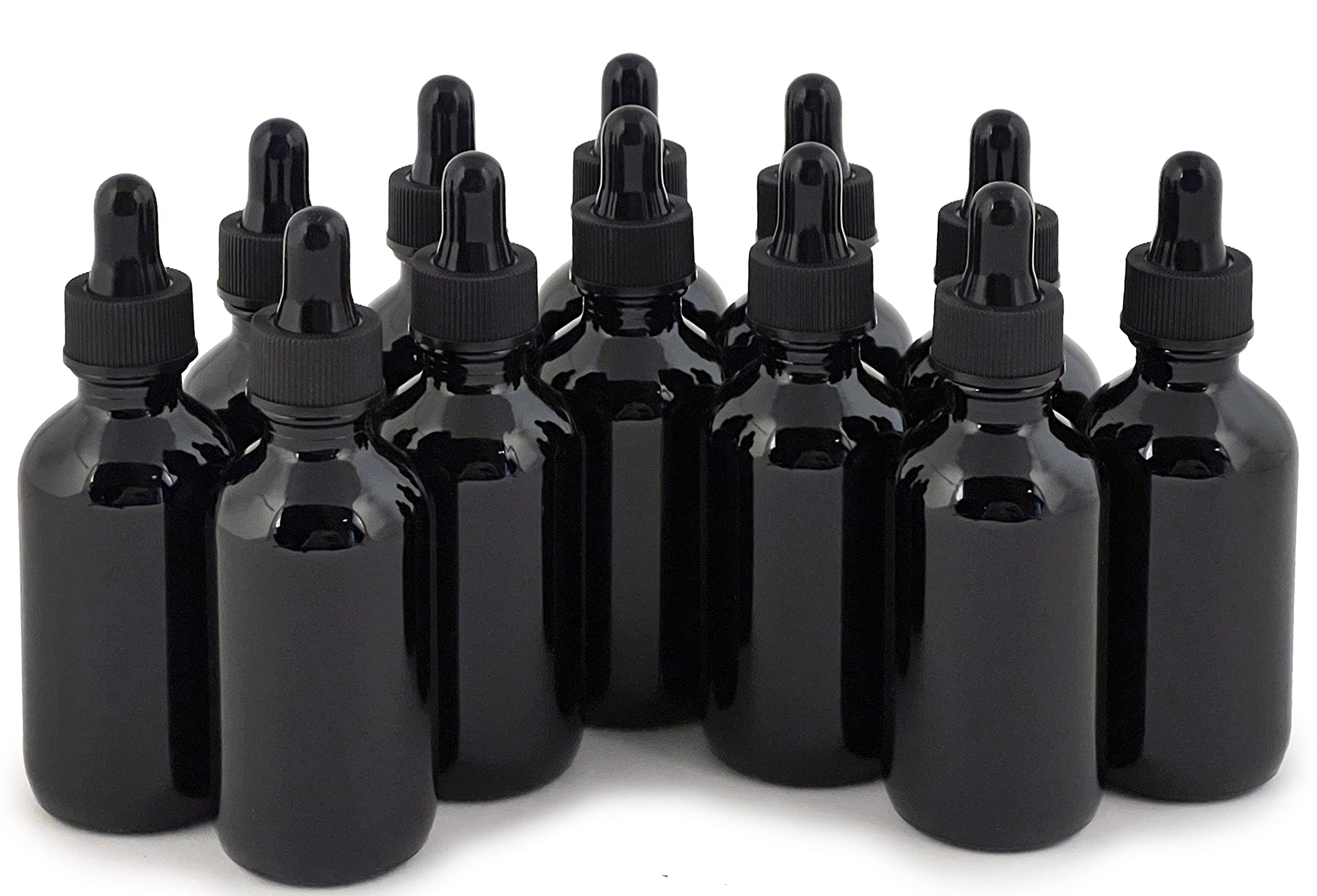 Vivaplex, 12, Black, 2 oz Glass Bottles, With Glass Eye Droppers