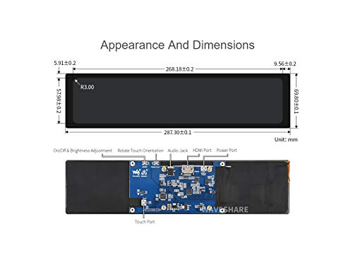 Waveshare 11.9inch Capacitive Touch Screen LCD Compatible with Raspberry Pi 5/4B/3B+/3A+/2B/B+/A+/Zero/Zero W/WH/Zero 2W CM3+/4 320×1480 Resolution HDMI IPS Supports Jetson Nano/Windows