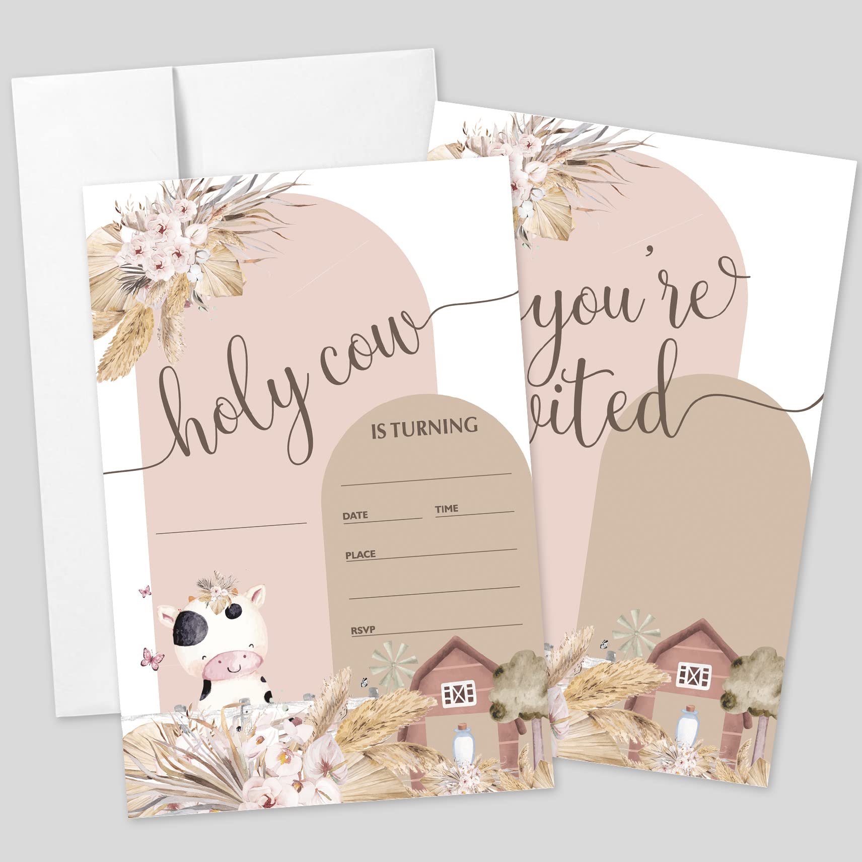 AEHIE Holy Cow Birthday Party Invitations, Multicolor, 20 Cards with Envelopes