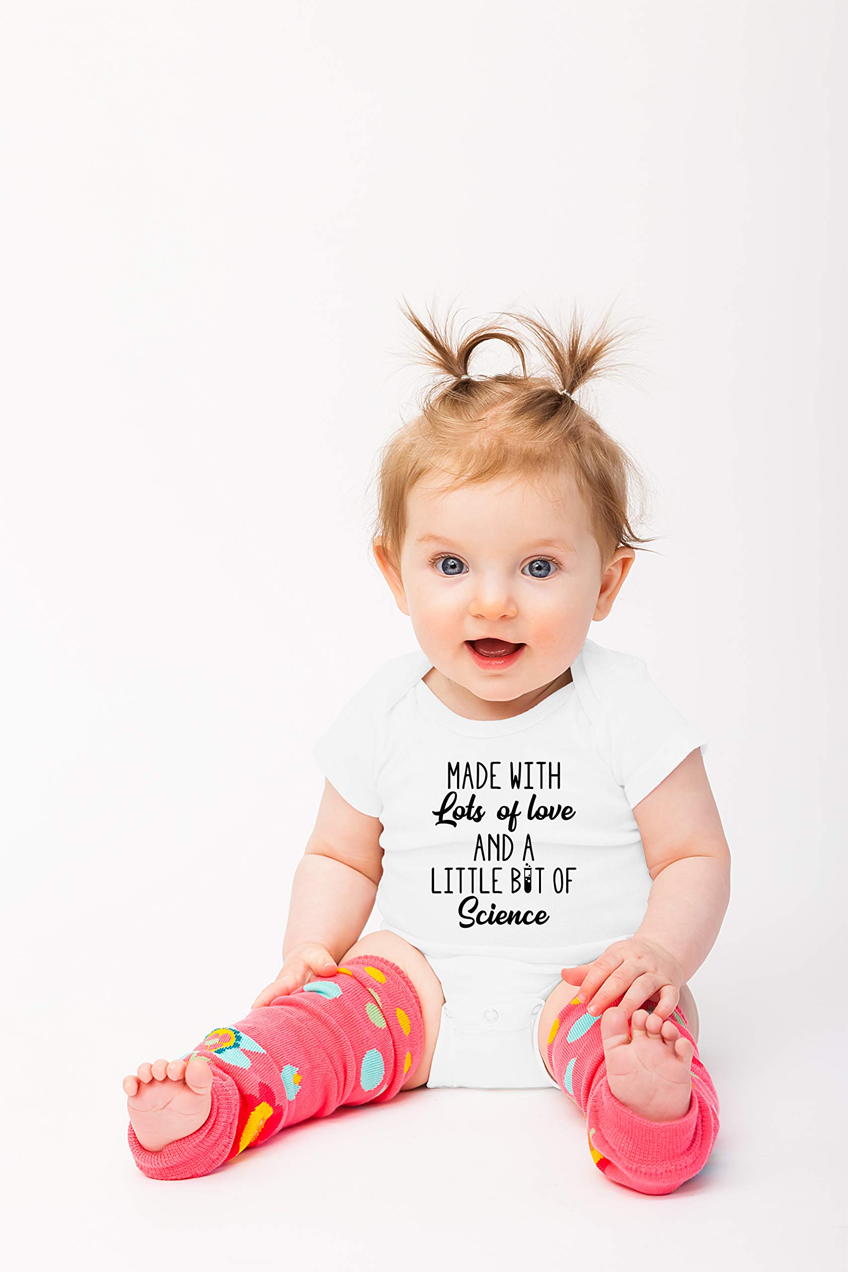 Made With Lots Of Love And A Little Bit Of Science - Funny Baby Essentials Bodysuit Romper (Newborn, White)