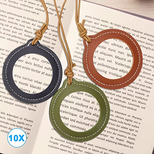 3Pcs Leather Necklace Magnifying Glass, 10X Reading Magnifier for Seniors & Kids, 80MM Magnifying Lens for Book Newspapers Reading,Inspection, Coins, Jewelry, Exploring