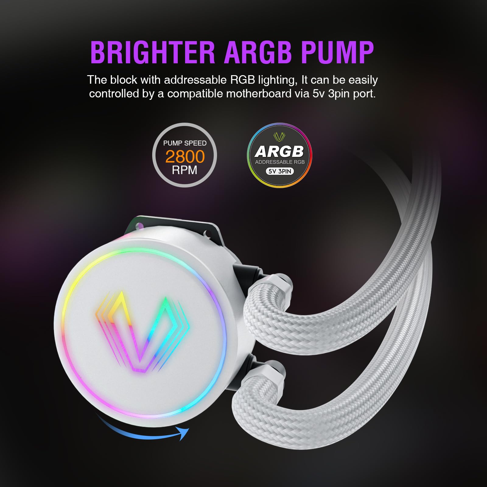 Vetroo V360 Liquid CPU Cooler, 3X 120mm Addressable RGB Pump & PWM Fans, 360mm Radiator 290W TDP AIO Water Cooling w/Controller Hub for Intel LGA 1851/1700/1200 AMD AM5/AM4, for Gaming Console - White