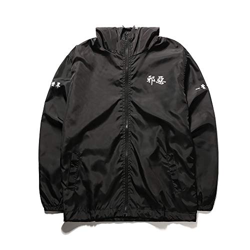 AITFINEISM Men's Lightweight Windbreaker Casual Drawstring Hooded Zip Jackets (Large, Black-1)