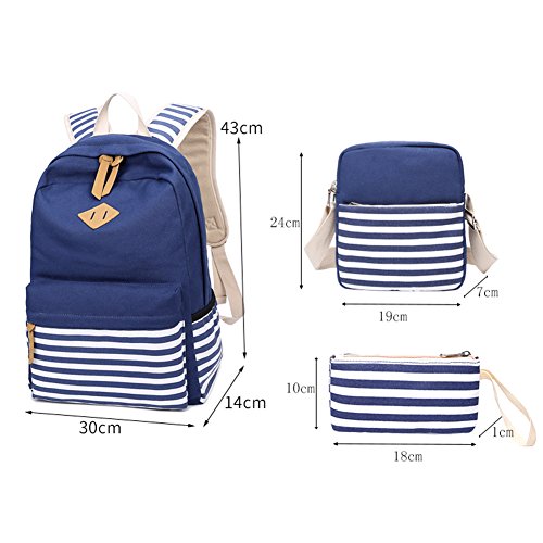 Abshoo Causal Canvas Stripe Backpack Cute Lightweight Teen Backpacks For Girls School Bag Set (Grey Set)