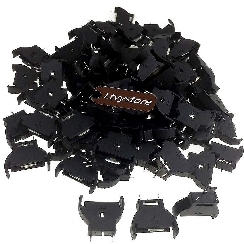 Ltvystore 100Pcs CR2032 Button Cell Battery Sockets Holder Case Plastic Shell Type, Black Color