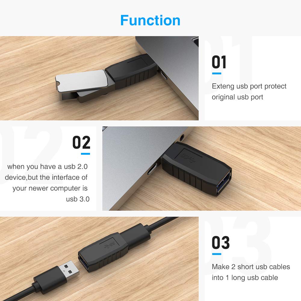 ELUTENG USB Coupler Male to Female 4Packs USB 3.0 Type A Adapter Superspeed 5Gbps USB Port Extension Connector Bridge Compatible with Laptop Computer Hard Drive Printer Camera
