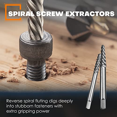 ACROTOL 26 Pieces Bolt Extractor Set, Spiral Screw Extractor Set and Drill Bits, Extraction Socket Set for Removing Damaged, Rusted, Rounded Bolts, Nuts and Screws